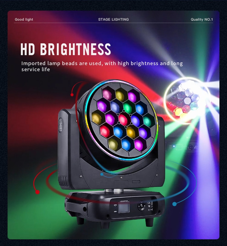 19*40w BEE EYE MOVING HEAD LIGHT WITH PIXEL CIRCEL